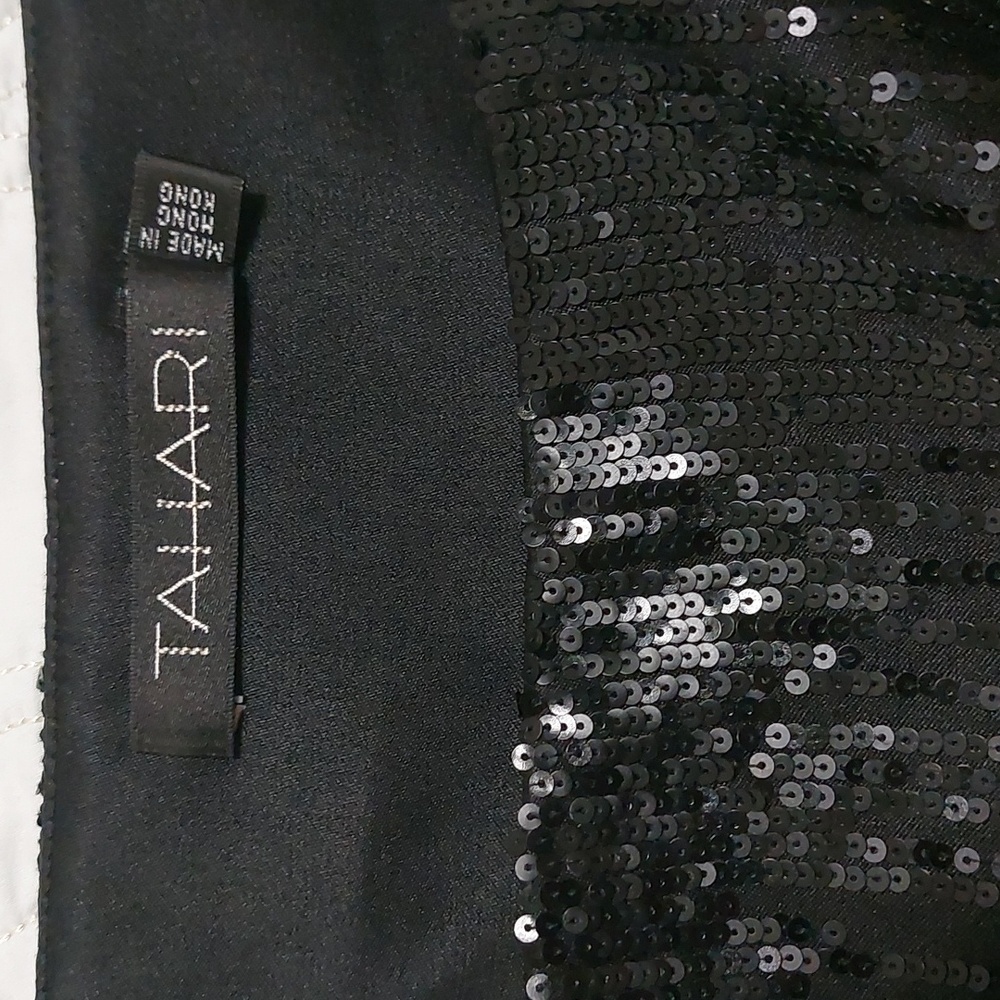 Tahari Silk Satin Low Back Gown In Black With Sequin … - Gem